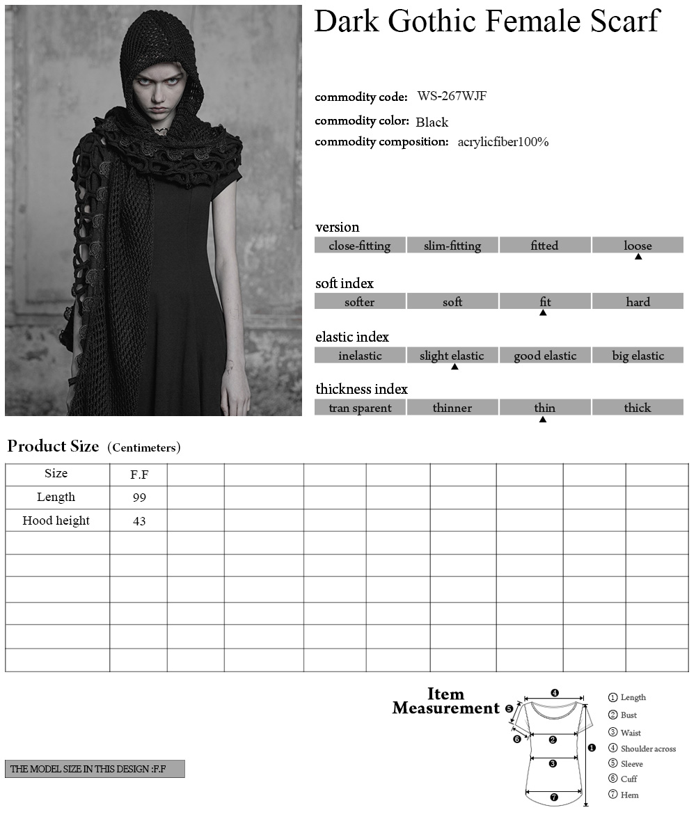 PUNK RAVE Gothic dark female scarf WS-267