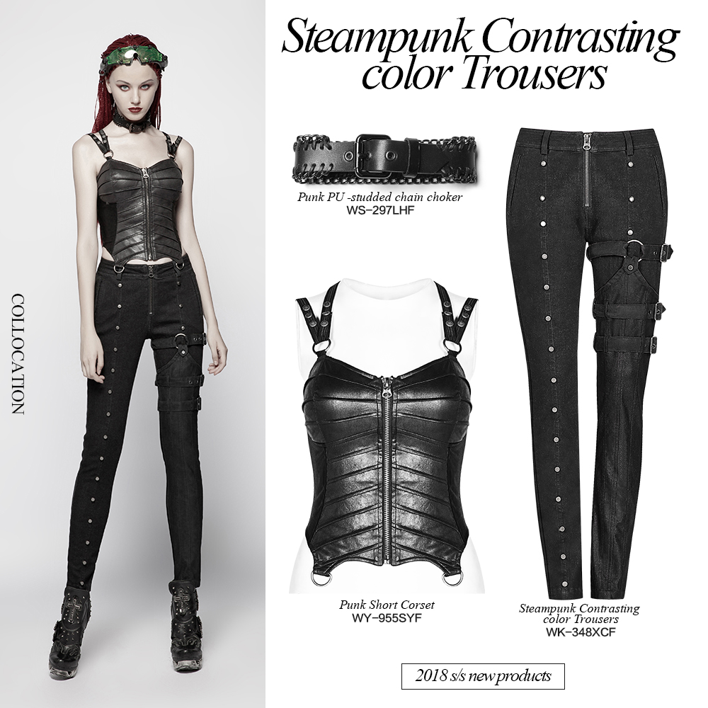 PUNK RAVE steampunk black long pants WK-348