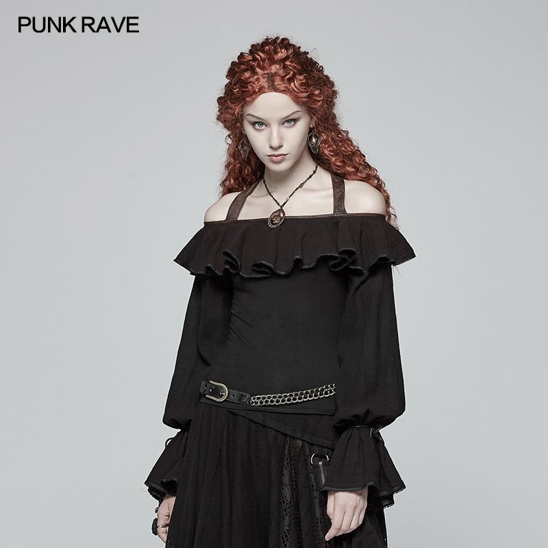 PUNK RAVE steampunk off-shoulder flounce T-shirt WT-546TCF