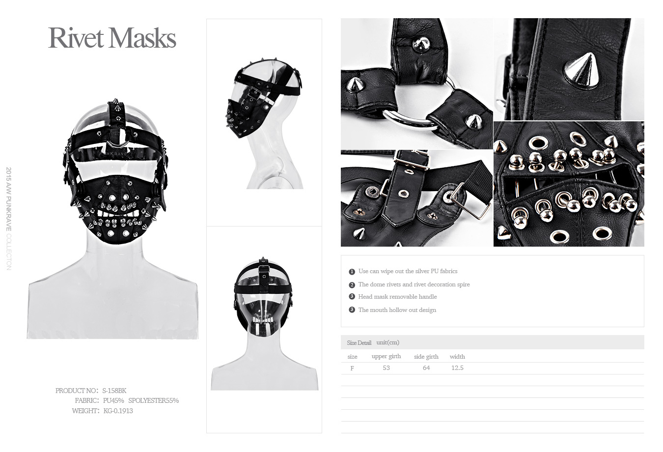 PUNK RAVE new design gothic man rivet mask S-158