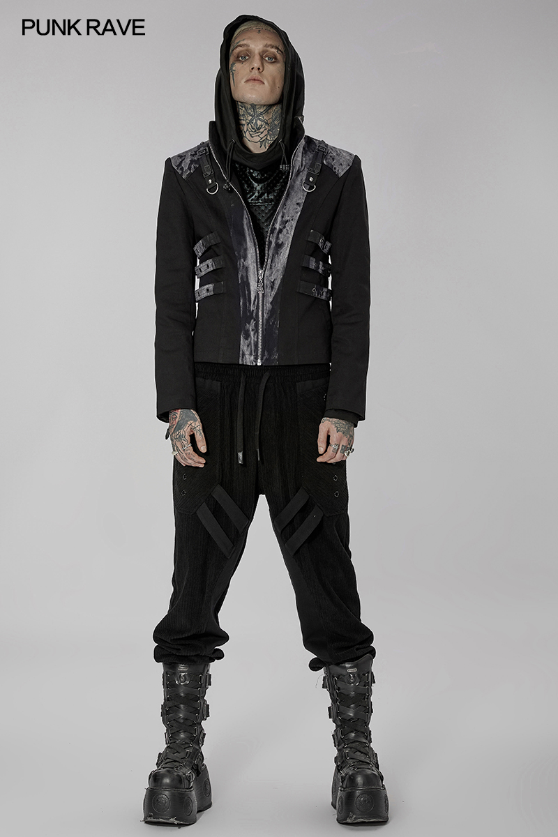 Men Autumn Winter Punk Handsome Cool Tie-Dyed Slim Short Coat