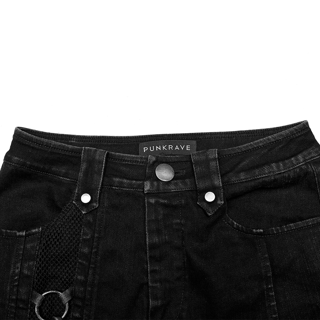 Punk Washed Distressed Heavy Metal Elastic Slim Denim Pants