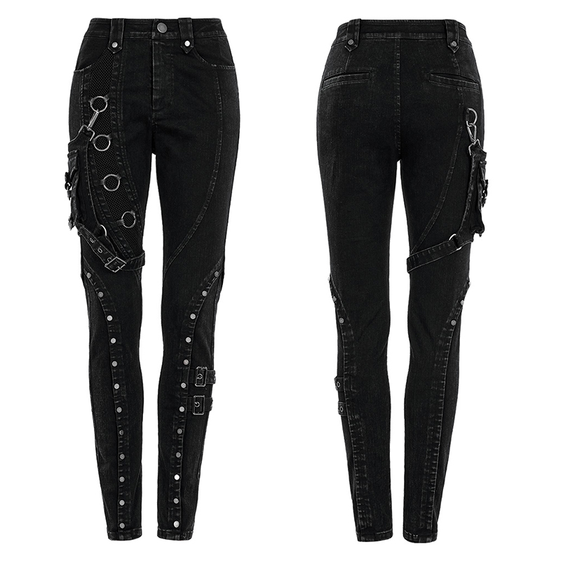 Punk Washed Distressed Heavy Metal Elastic Slim Denim Pants