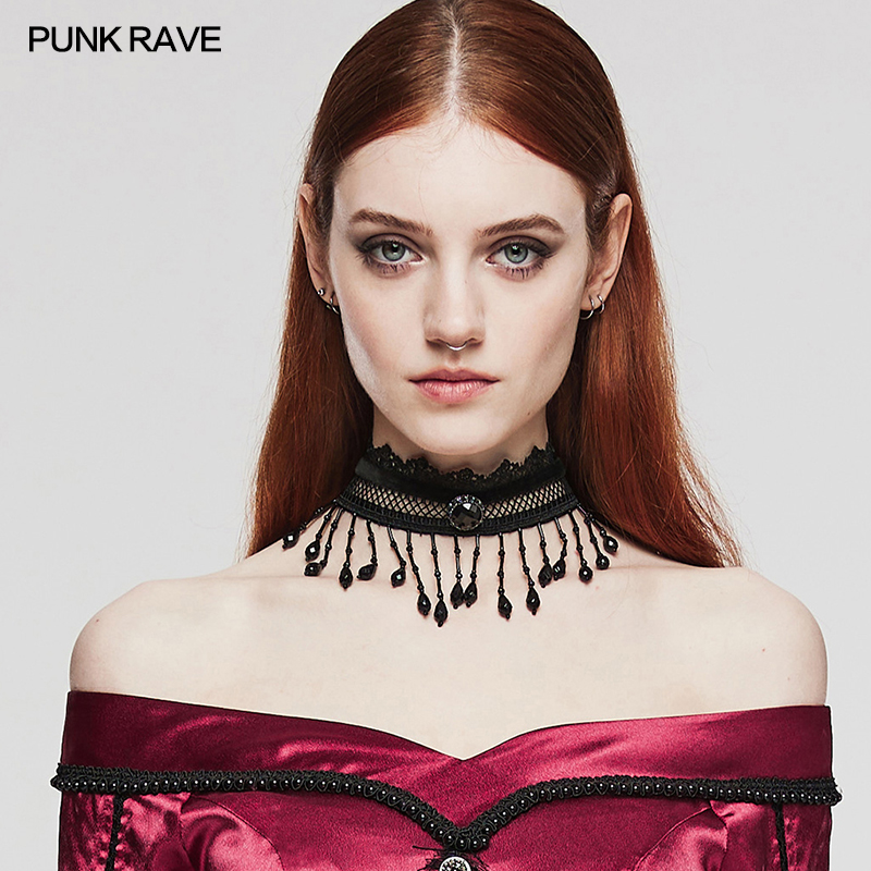 Punk Rave Exquisite Rose Lace Goth Pearl Tassel Choker