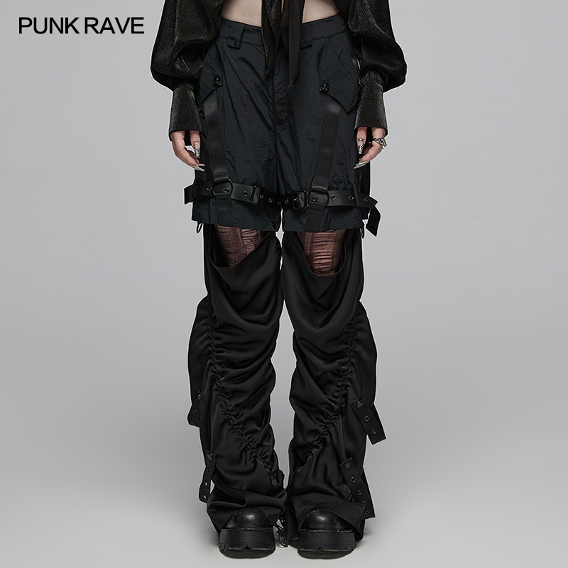 Punk Rave Adjustable Webbing Drawstring Flared Cargo Pants