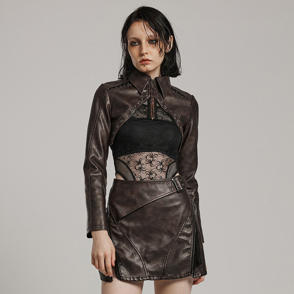 Punk Rave Handsome Style With Mesh Cutout In The Front Artificial ...