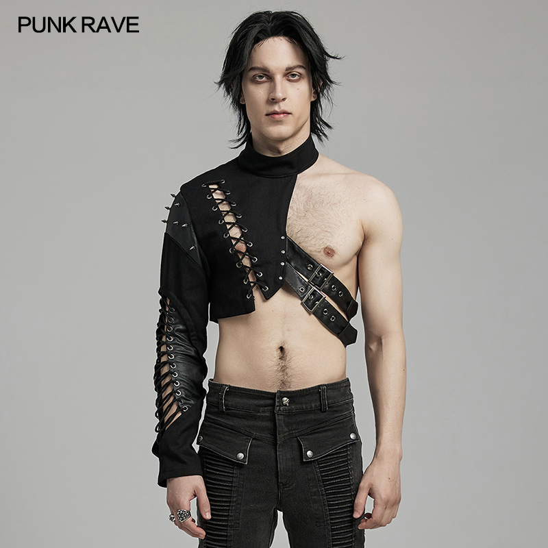 Punk Rave Unrestrained Look Drawstring Design Asymmetric Hollow Out ...