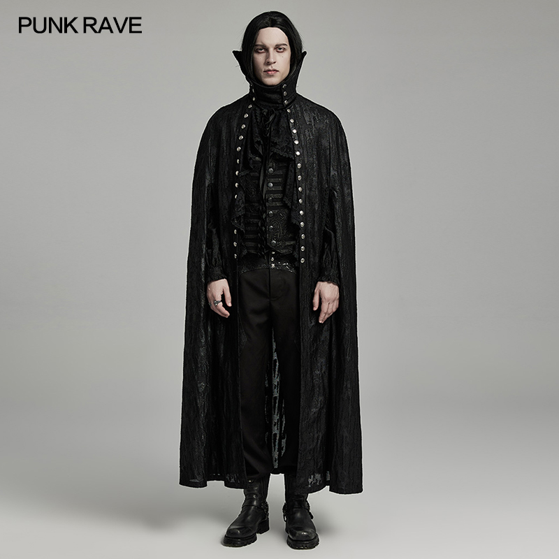 Punk Rave Front Ruffle With Gothic Snap Buttons Goth Double Breasted Cloak