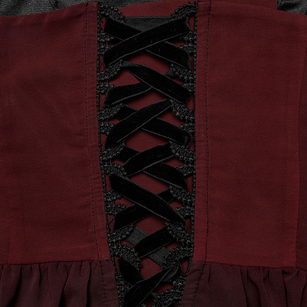 Punk Rave Inverted Triangle Waist Design Black And Red Gradient Chiffon ...
