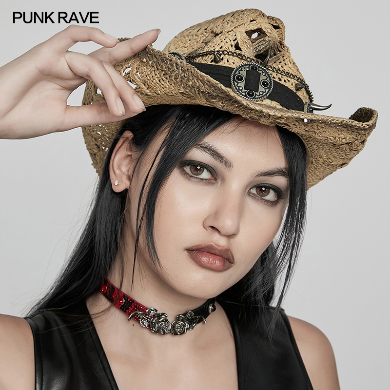 Punk Rave Hollow Jacquard Distressed Craftsmanship Punk Personalized ...